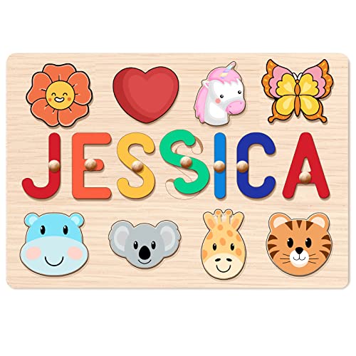 BeneCharm Personalized Name Puzzle for Kids, Custom Baby Gifts, Wooden Puzzles for Toddlers, First Birthday Gifts for Boys Girls, Toddler Educational Toys