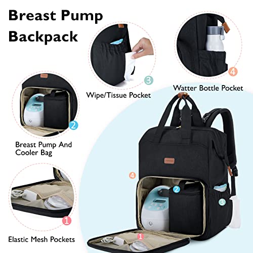 mommore Breast Pump Backpack for Spectra S1,S2 Medela Diaper Bag Backpack for Working Moms with 15.6 inch Laptop Sleeve, Black