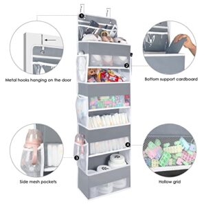 Univivi Over Door Organizers and Storage Door Hanging Organizer Nursery Closet Cabinet Baby Storage with 4 Large Compartments 2 Small PVC Pockets 6 Side Pockets for Cosmetics, Toys and Sundries (Grey)