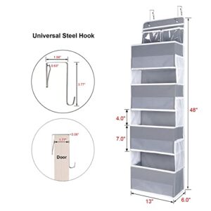 Univivi Over Door Organizers and Storage Door Hanging Organizer Nursery Closet Cabinet Baby Storage with 4 Large Compartments 2 Small PVC Pockets 6 Side Pockets for Cosmetics, Toys and Sundries (Grey)