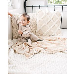 Konssy Baby Blankets for Unisex Boys Girls, Super Soft Nursery Minky Blankets with Muslin Cotton Front and Dotted Fleece Backing, Printed Bed Throws Newborn