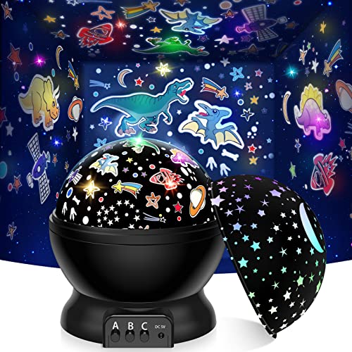 STRAWBETTER Dinosaur Night Light for Kids Toys 2-in-1 Dinosaurs & Star Projector for Boy 3 4 5 6 7 8 9 10 11 12 Year Old Gifts Rotating Nights Lights Lamp for Age 3-12 Boys&Girls Bedroom