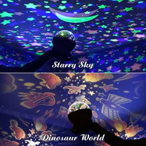 STRAWBETTER Dinosaur Night Light for Kids Toys 2-in-1 Dinosaurs & Star Projector for Boy 3 4 5 6 7 8 9 10 11 12 Year Old Gifts Rotating Nights Lights Lamp for Age 3-12 Boys&Girls Bedroom