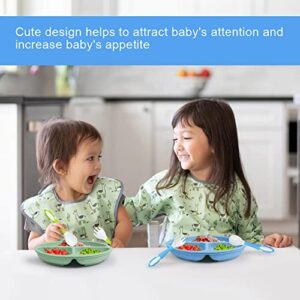 Vicloon Toddler Plates, 2 Pcs Silicone Baby Plates, BPA Free Suction Plates with 2 Pcs Baby Bendable Spoons, Suction Plate Feature, Divided Plate Design,Toddler Plate Microwave & Dishwasher Safe