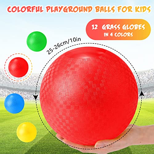 Jerify 12 Pcs Playground Balls 10 Inches Bouncy Dodge Ball Inflatable Kick Balls Kickball Dodgeball Handball for Kids Adults Indoor Outdoor 4 Quare Ball Games Gym Picnic, Camp Yoga Exercise