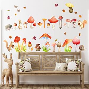 watercolor mushroom wall decals woodland mushroom wall decals colorful mushroom wall stickers cute cartoon animal wall stickers fall leaf autumn wall decals for kids room bedroom nursery classroom decor