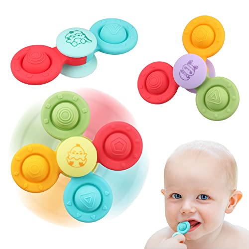 Suction Cup Spinner Toys - Baby Montessori Sensory Educational Learning Toy - Infant Bath Travel Activities Fidget Toy - Toddler Newborn Gifts for 6 9 12 18 Months 1 2 3 One Two Year Old Boys Girls