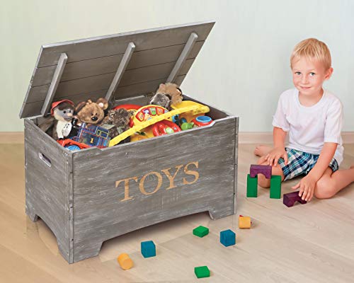 Badger Basket Farmhouse Solid Wood Rustic Toy Box with Reversible Panel