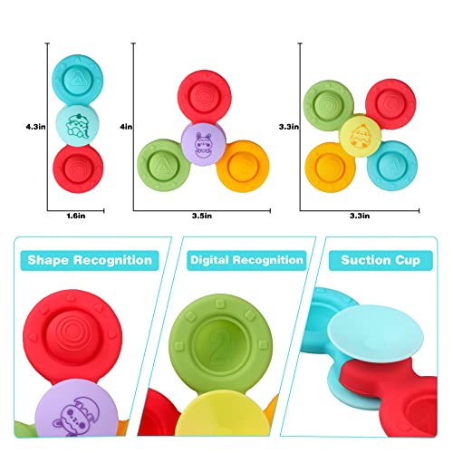 Suction Cup Spinner Toys - Baby Montessori Sensory Educational Learning Toy - Infant Bath Travel Activities Fidget Toy - Toddler Newborn Gifts for 6 9 12 18 Months 1 2 3 One Two Year Old Boys Girls