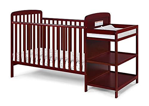 HomVent 3-in-1 Convertible Crib and Changer Combo, Baby Crib with Changing Table (Cherry)