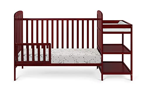 HomVent 3-in-1 Convertible Crib and Changer Combo, Baby Crib with Changing Table (Cherry)