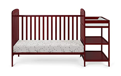 HomVent 3-in-1 Convertible Crib and Changer Combo, Baby Crib with Changing Table (Cherry)