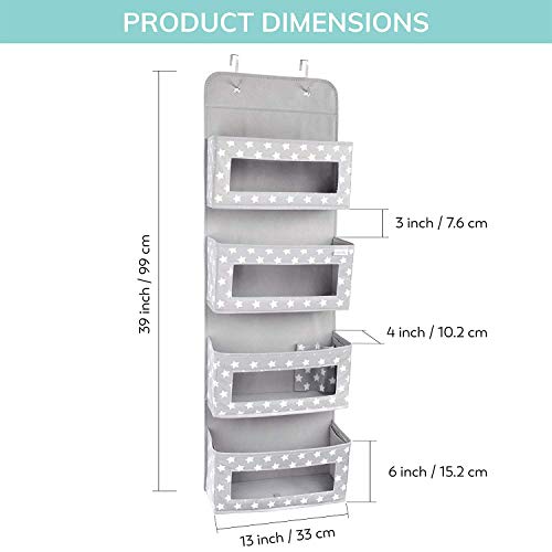 Vesta Baby Over the Door Hanging Organizer - Unisex Space-Saving 4-Pocket Storage Solution for Closet, Children's Room, Nursery - Clear-Window Caddy - 2 Utility Pockets for Small Items and Accessories