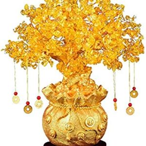 Feng Shui Citrine Quartz Crystal Money Tree Bonsai Style Decoration for Luck and Wealth (Purse)