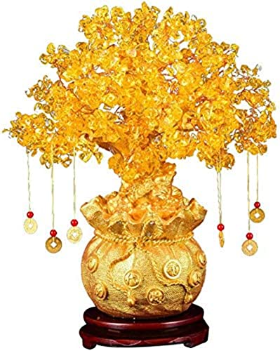 Feng Shui Citrine Quartz Crystal Money Tree Bonsai Style Decoration for Luck and Wealth (Purse)