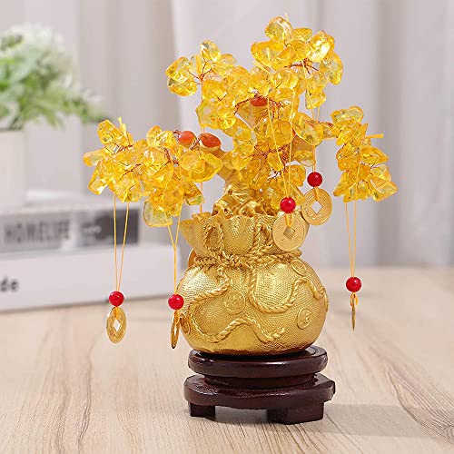 Feng Shui Citrine Quartz Crystal Money Tree Bonsai Style Decoration for Luck and Wealth (Purse)