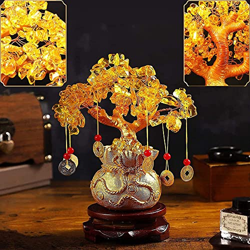 Feng Shui Citrine Quartz Crystal Money Tree Bonsai Style Decoration for Luck and Wealth (Purse)