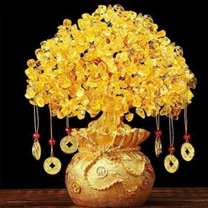 Feng Shui Citrine Quartz Crystal Money Tree Bonsai Style Decoration for Luck and Wealth (Purse)