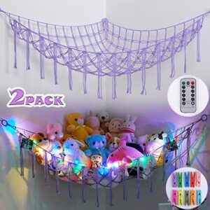 2 pack beinou stuffed animals net or hammock stuffed animal storage with led lights hanging plush toy hammock corner toy storage for kids playroom nursery decor