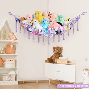 2 Pack Beinou Stuffed Animals Net Or Hammock Stuffed Animal Storage With Led Lights Hanging Plush Toy Hammock Corner Toy Storage For Kids Playroom Nursery Decor