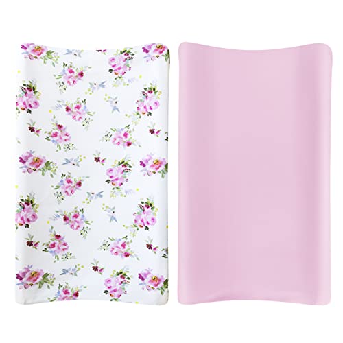 Changing Pad Covers for Girls 2 Pack, Lovely Print Soft Diaper Change Table Sheets, Fit 32"x16" Contoured Pad, Comfy Cozy 2-Pack Cradle Sheets,Floral