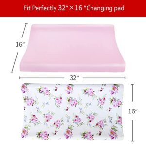 Changing Pad Covers for Girls 2 Pack, Lovely Print Soft Diaper Change Table Sheets, Fit 32"x16" Contoured Pad, Comfy Cozy 2-Pack Cradle Sheets,Floral