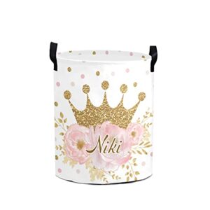 blush floral gold laundry hamper personalized with name canvas waterproof storage bin with handle for kids nursery hamper gift baskets home organizer