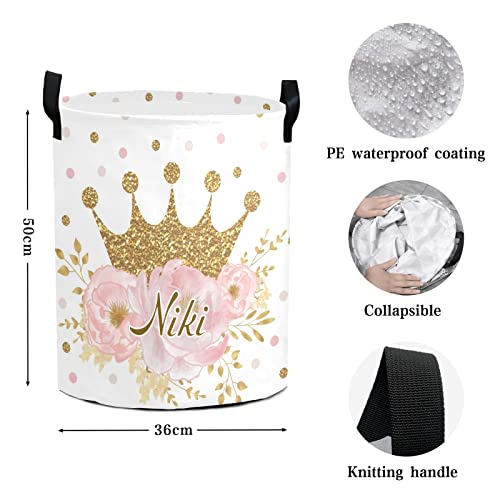 Blush Floral Gold Laundry Hamper Personalized with Name Canvas Waterproof Storage Bin with Handle for Kids Nursery Hamper Gift Baskets Home Organizer