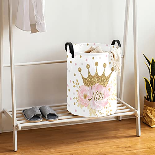 Blush Floral Gold Laundry Hamper Personalized with Name Canvas Waterproof Storage Bin with Handle for Kids Nursery Hamper Gift Baskets Home Organizer