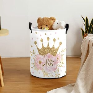 Blush Floral Gold Laundry Hamper Personalized with Name Canvas Waterproof Storage Bin with Handle for Kids Nursery Hamper Gift Baskets Home Organizer