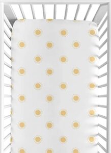 sweet jojo designs white and yellow boho sun boy or girl fitted crib sheet baby or toddler bed nursery - mustard bohemian celestial sky desert sunshine outdoors nature gender neutral