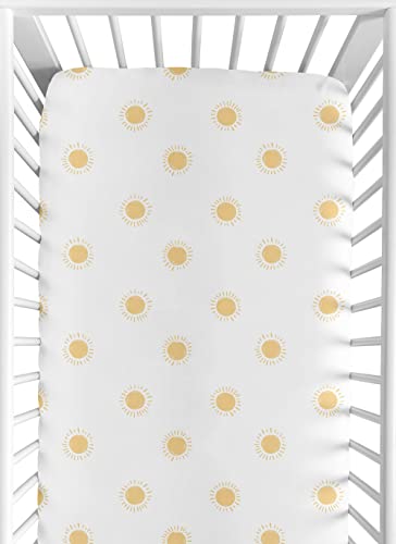 Sweet Jojo Designs White and Yellow Boho Sun Boy or Girl Fitted Crib Sheet Baby or Toddler Bed Nursery - Mustard Bohemian Celestial Sky Desert Sunshine Outdoors Nature Gender Neutral