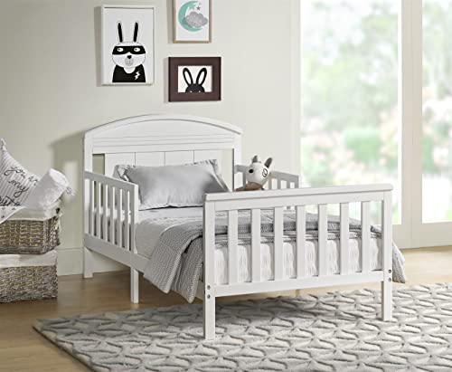 Oxford Baby Baldwin Wood Frame Toddler Bed with Guardrails and Arched -Headboard, Snow White