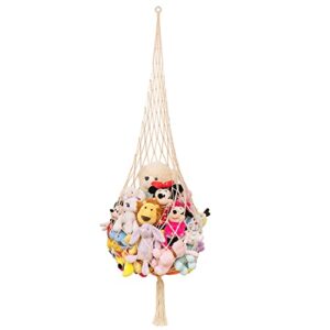 novel stuffed animal net or hammock macrame plush toy display- one hook only! convenient for corners, walls and ceiling hanging net, stuff animal storage for kid room bedroom playroom