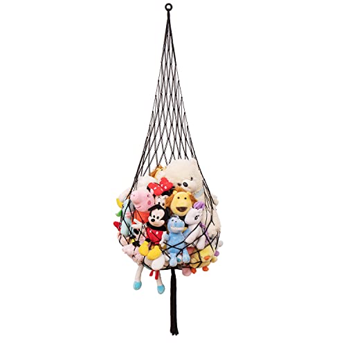 Novel Stuffed Animal Net or Hammock Macrame Plush Toy Display- One Hook Only! Convenient for Corners, Walls and Ceiling Hanging Net, Stuff Animal Storage for Kid Room Bedroom Playroom-Black