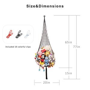 Novel Stuffed Animal Net or Hammock Macrame Plush Toy Display- One Hook Only! Convenient for Corners, Walls and Ceiling Hanging Net, Stuff Animal Storage for Kid Room Bedroom Playroom-Black