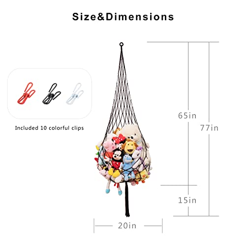 Novel Stuffed Animal Net or Hammock Macrame Plush Toy Display- One Hook Only! Convenient for Corners, Walls and Ceiling Hanging Net, Stuff Animal Storage for Kid Room Bedroom Playroom-Black