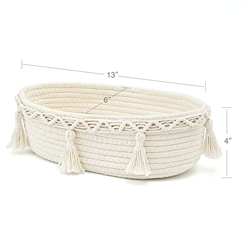 Mkono Macrame Hanging Laundry Hamper and Small Macrame Storage Basket for Toilet Tank Top Boho Bathroom Decor for Bedroom Living Room Nursery, Ivory, Set of 2