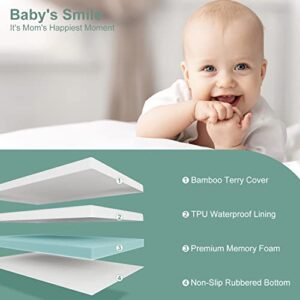 Crib Mattress Topper, Ferlizer 2.25 Inch Memory Foam Crib Mattress Topper with 100% Waterproof Bamboo Cover for Crib and Toddler Bed