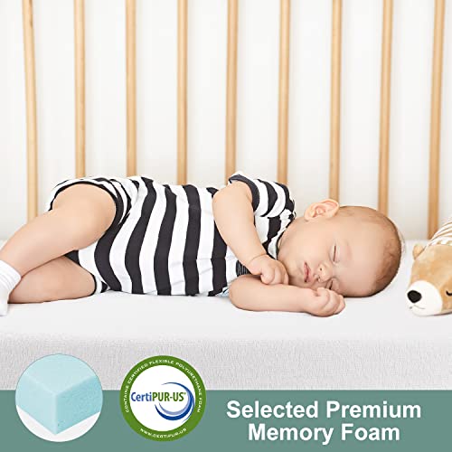 Crib Mattress Topper, Ferlizer 2.25 Inch Memory Foam Crib Mattress Topper with 100% Waterproof Bamboo Cover for Crib and Toddler Bed