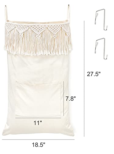 Mkono Macrame Hanging Laundry Hamper and Small Macrame Storage Basket for Toilet Tank Top Boho Bathroom Decor for Bedroom Living Room Nursery, Ivory, Set of 2