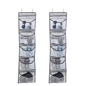 over door organizer storage - hanging closet organizer with 5 large pockets for bedroom bathroom pantry nursery ,2 pack (grey)