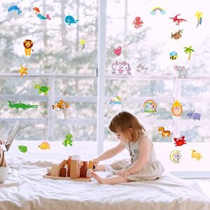 200pcs cute animal Gel Window Clings, reusable gel window stickers for kids, Jungle Animal, Sea animals, dinosaur, unicorn themed Window Gel Clings Decals Stickers for Kids Home Airplane Classroom Nursery Party Supplies Decorations