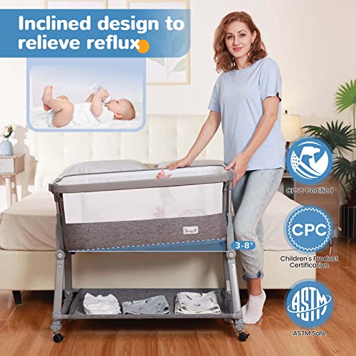 Li’l Pengyu Baby Bassinets Bedside Sleeper for Baby, Foldable Portable Crib for Newborn Babies with Storage Basket, Cotton Mattress,Travel Bag, Small Rocking Cradle, Breathable All Mesh