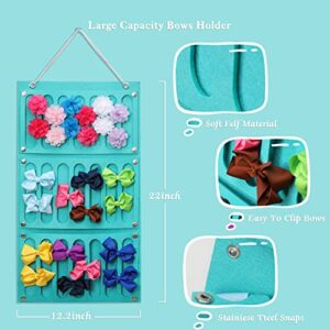 Double-Sided Headbands Holder for Baby Girls丨43” x 12” Hair Bows Clips Ties Barrettes Accessories Organizer with 24 Ribbons/ 33 Velvet Hooks Hangers, Wall Hanging for Girl Room, Baby Nursery Decors