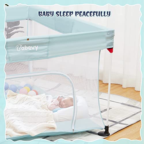 Babevy Foldable Baby Playpen Portable Baby Fence Play Yard for Babies and Toddlers with Gate, Indoor & Outdoor (Green)