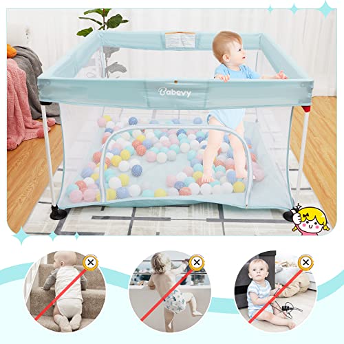 Babevy Foldable Baby Playpen Portable Baby Fence Play Yard for Babies and Toddlers with Gate, Indoor & Outdoor (Green)