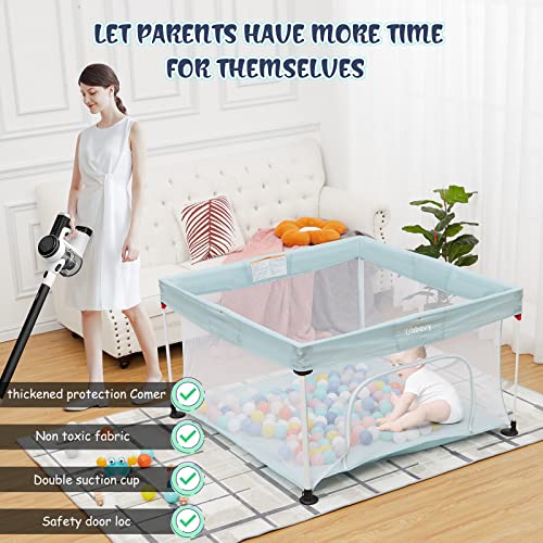 Babevy Foldable Baby Playpen Portable Baby Fence Play Yard for Babies and Toddlers with Gate, Indoor & Outdoor (Green)