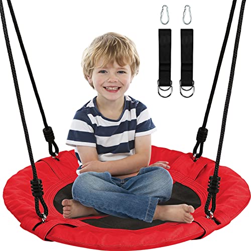 Display4top Spider Web Swing, 24" Kids Tree Swing Platform with 60" Detachable Nylon Ropes, Max 400 Lbs, Great for Park Backyard Playground Outdoor, Fun for Kids(Red)