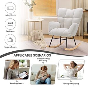 KINFFICT Teddy Velvet Rocking Accent Chair, Uplostered Glider Rocker Armchair for Nursery, Comfy Side Chair for Living Room, Bedroom (Ivory+Teddy Fabric)